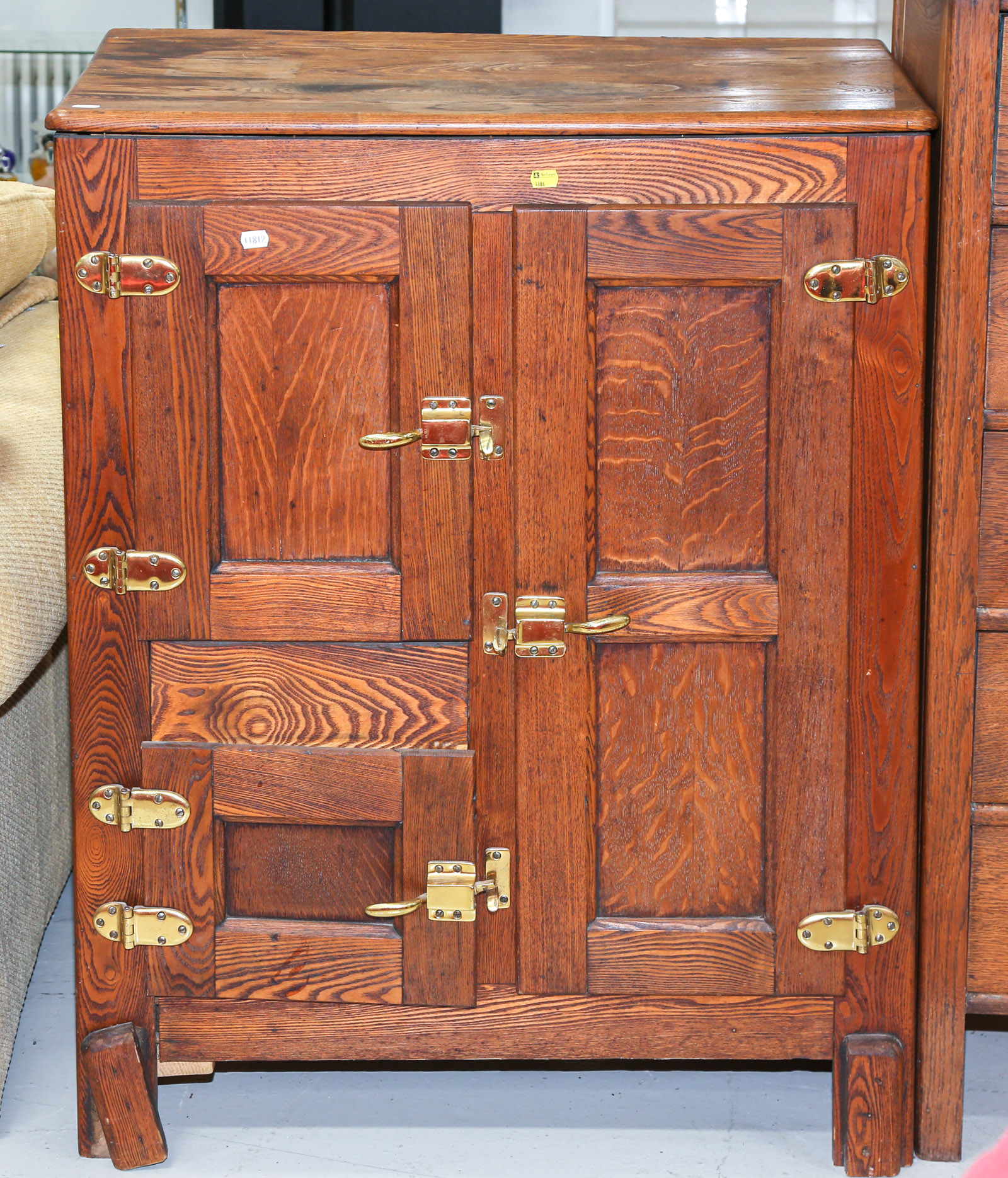Price guide for ANTIQUE ELM & OAK ICE BOX Circa