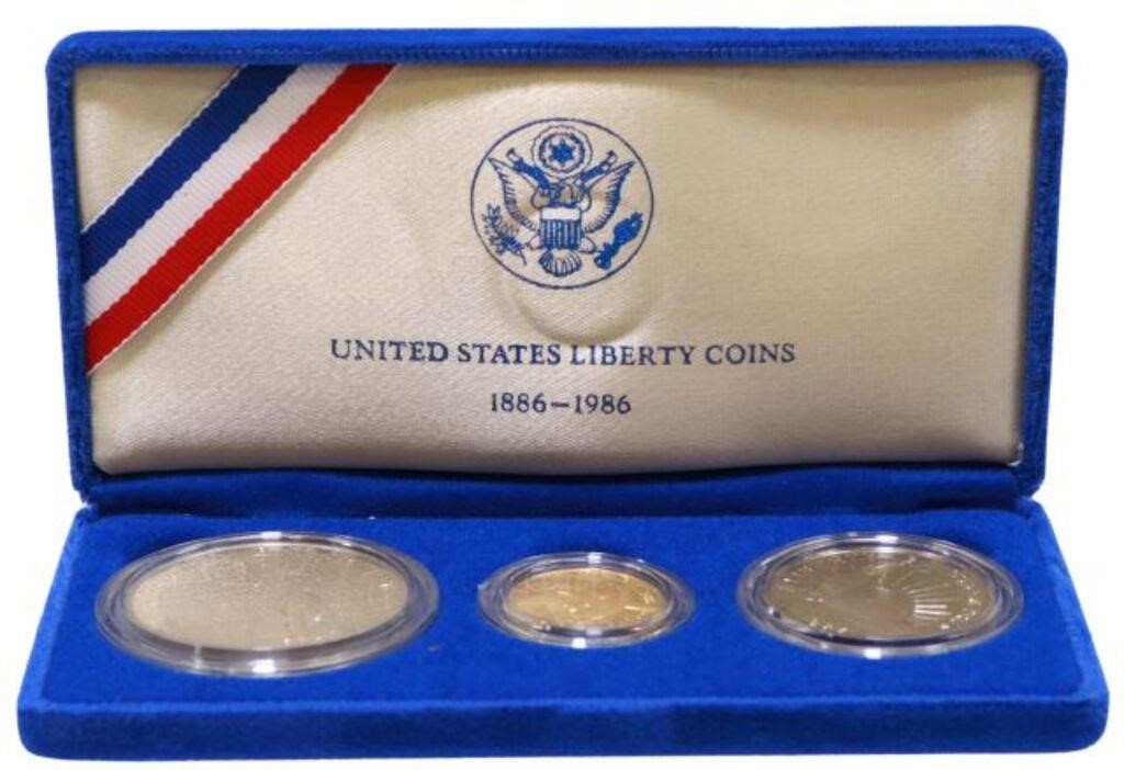 Price guide for US 1986 LIBERTY THREE COIN SET WITH